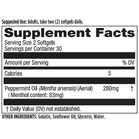 Walgreens Free Pure Peppermint Oil Supplement Softgels for Digestive Support 60 days Walgreens