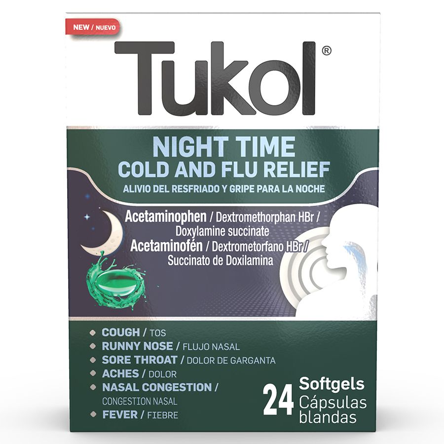 Tukol Night Time Soft Gels, Cold & Flu Multi-Symptom Relief | Walgreens