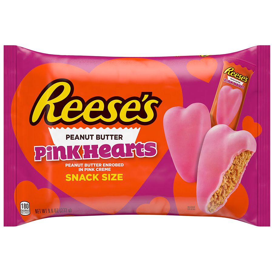REESE'S Snack Size Pink Creme Peanut Butter Hearts, Valentine's Candy ...