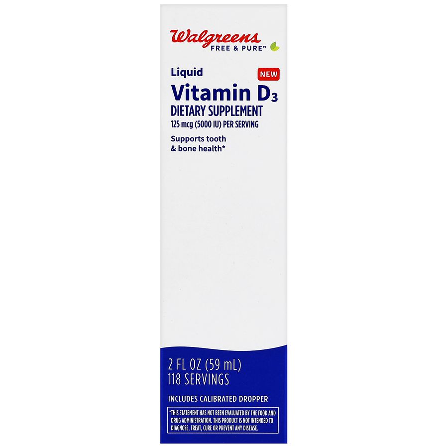 Walgreens Free & Pure Liquid Vitamin D3 125 mcg (5000 IU) | Walgreens