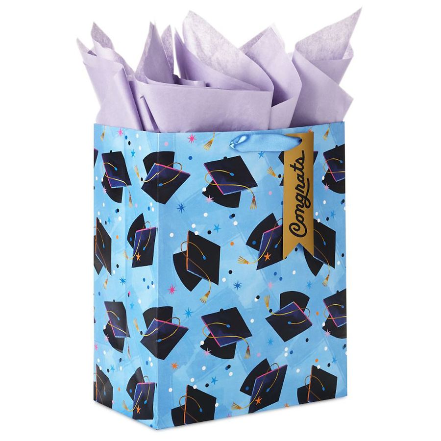 Hallmark Graduation Gift Bag With Tissue Paper (Mortarboards on Blue ...
