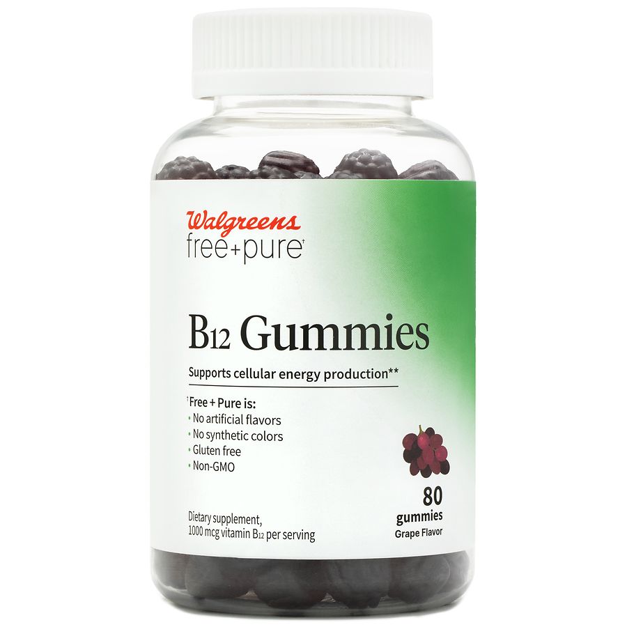 Walgreens Free & Pure Energy B12 1000 mcg Adult Gummy (40 days) Grape ...