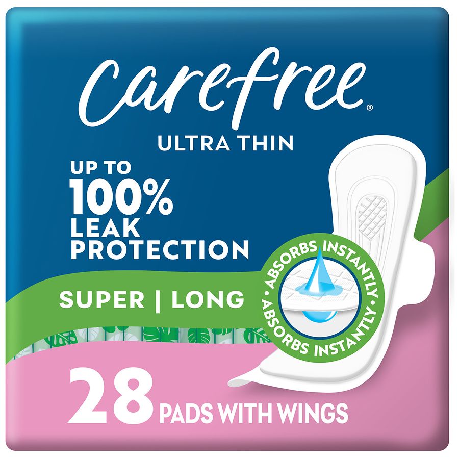 Carefree Ultra Thin Long Pads with Wings, Super Absorbency Long | Walgreens