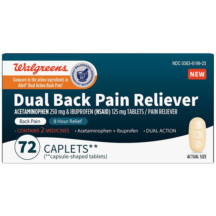 Walgreens Dual Action Acetaminophen & Ibuprofen (NSAID) Tablets, 250 mg ...