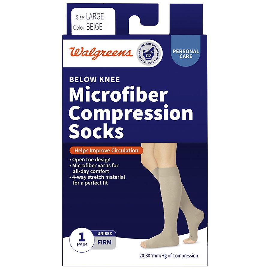 Walgreens Below Knee Microfiber Compression Socks, Firm Beige, Beige ...