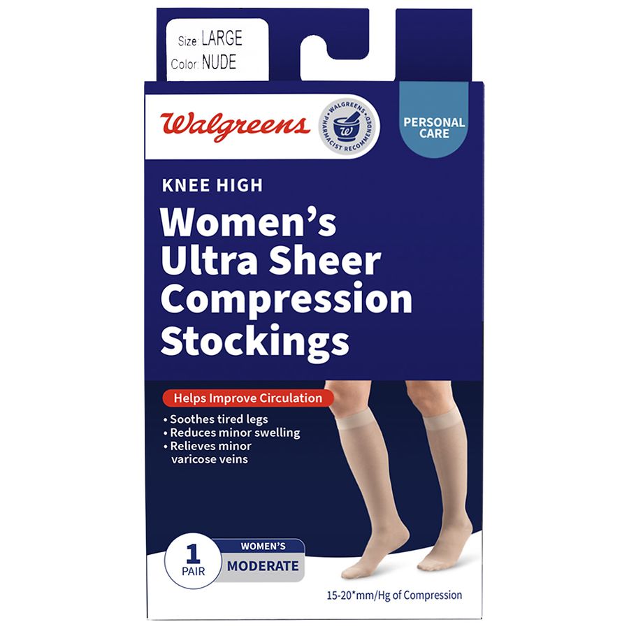 Walgreens Knee High Women's Ultra Sheer Compression Stockings, Moderate ...