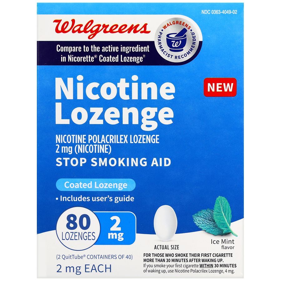 Walgreens Coated Nicotine Polacrilex Lozenges, 2 mg, Stop Smoking Aid ...