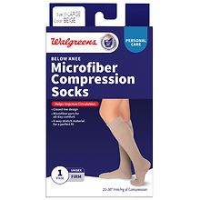 Walgreens Microfiber Compression Socks, Knee High Beige, Beige | Walgreens
