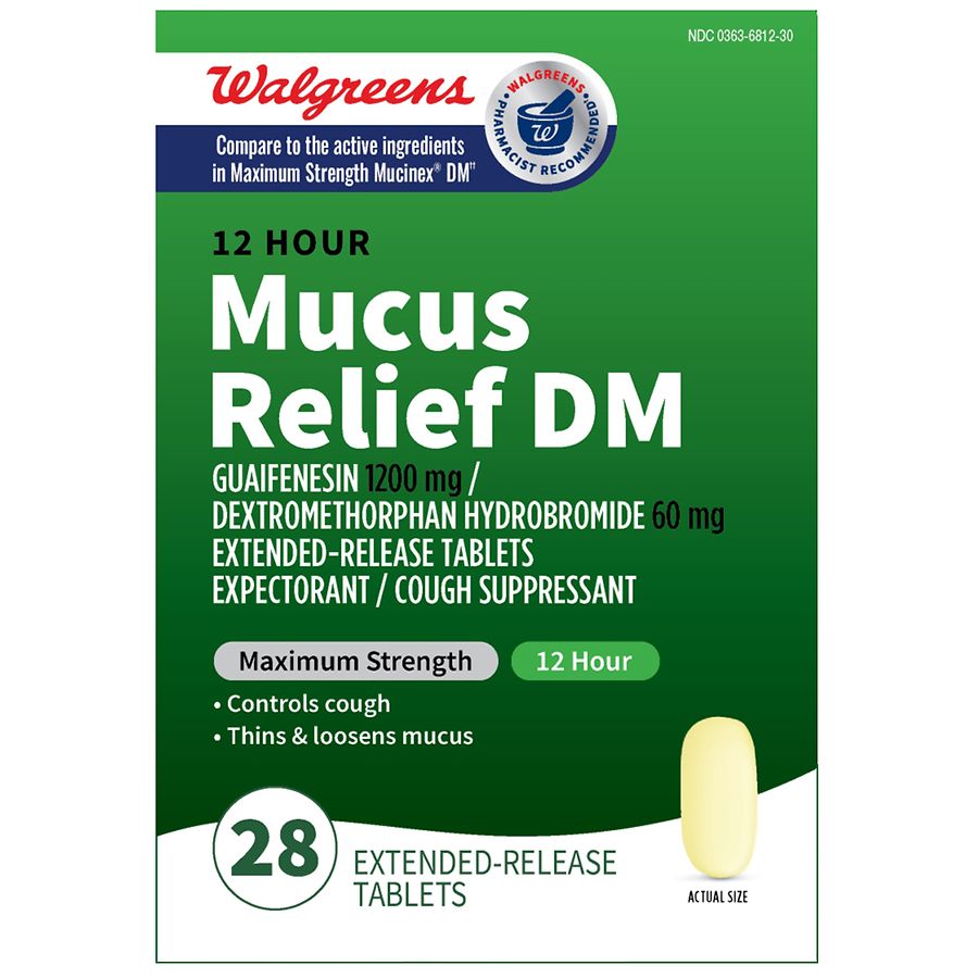 Walgreens Mucus Relief DM, Maximum Strength, 12 Hour Extended-Release ...