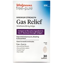 Walgreens Free & Pure Maximum Strength Gas Relief, Simethicone 250 mg ...