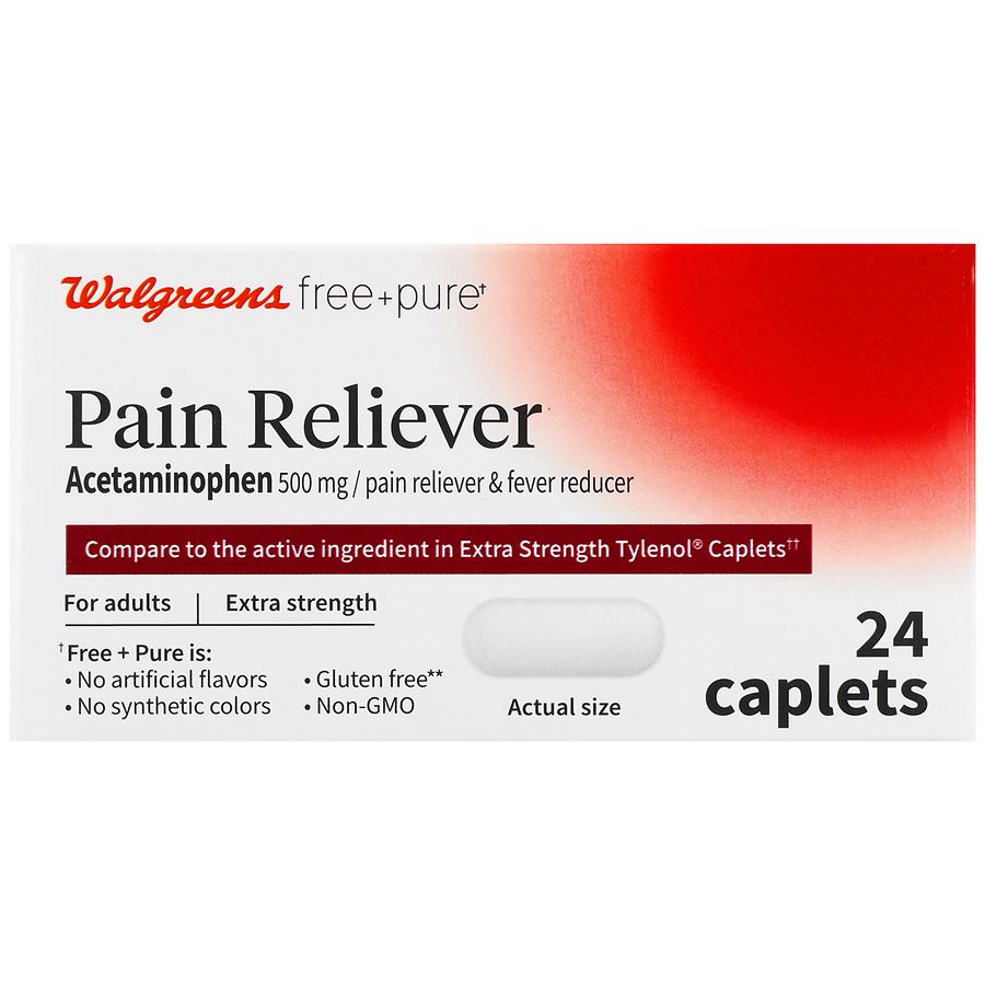 Walgreens Free & Pure Pain Reliever Acetaminophen 500 mg Caplets Extra ...