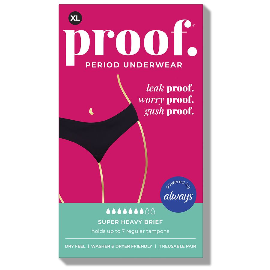 Proof. by Always Women s Brief Super Heavy Absorbency Period Underwear Black Black Walgreens