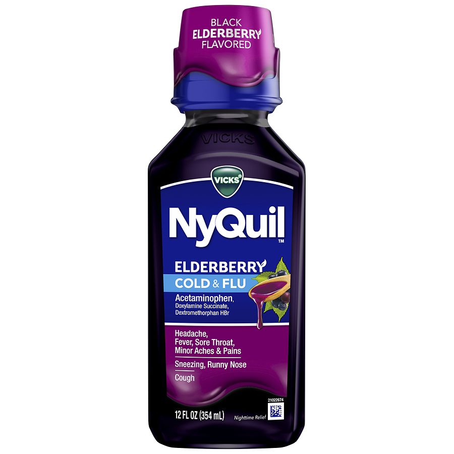 Vicks Nyquil Cold & Flu Medicine Liquid Elderberry | Walgreens