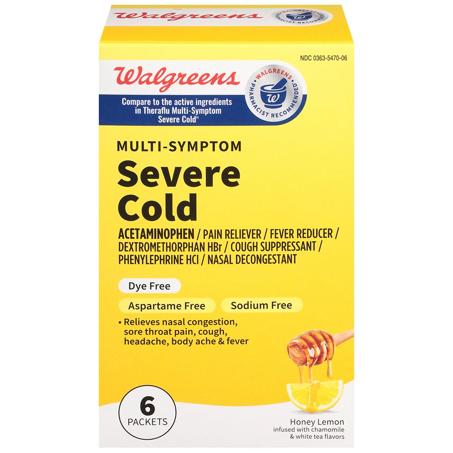 Walgreens Multi-Symptom Severe Cold Packets Honey Lemon Infused with ...