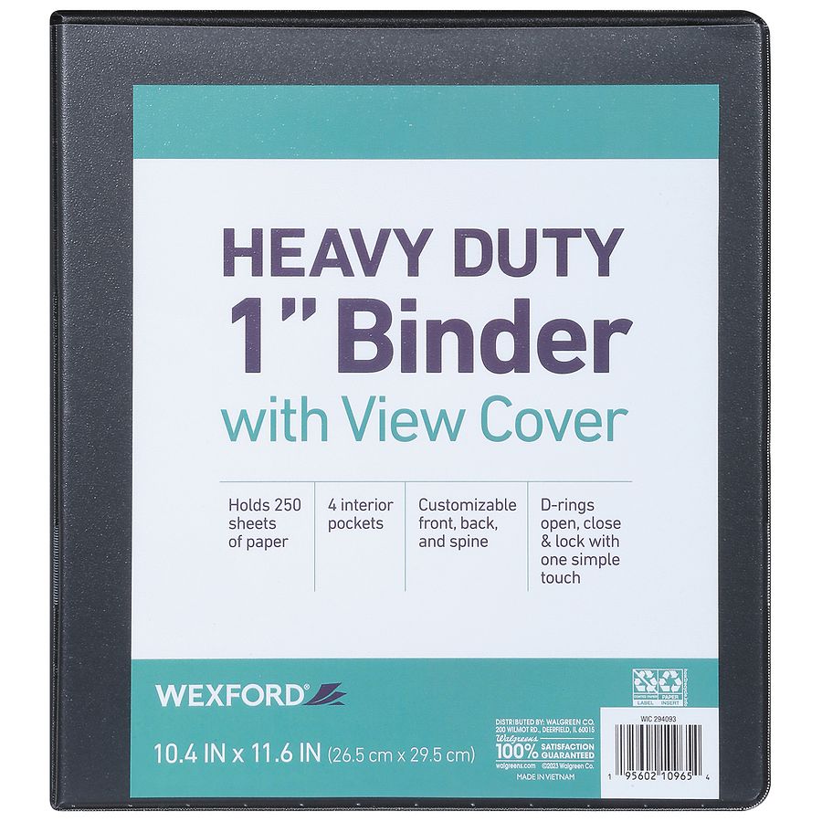 Wexford Heavy Duty Binder with View Cover 1" Assorted | Walgreens