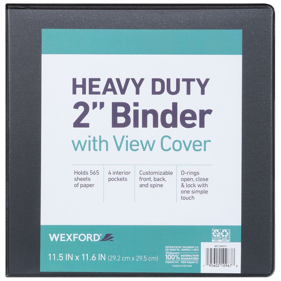 Wexford Heavy Duty Binder with View Cover 2" Assorted | Walgreens