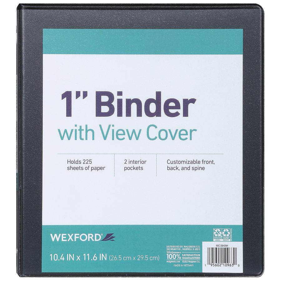 Wexford Binder with View Cover 1" Assorted | Walgreens
