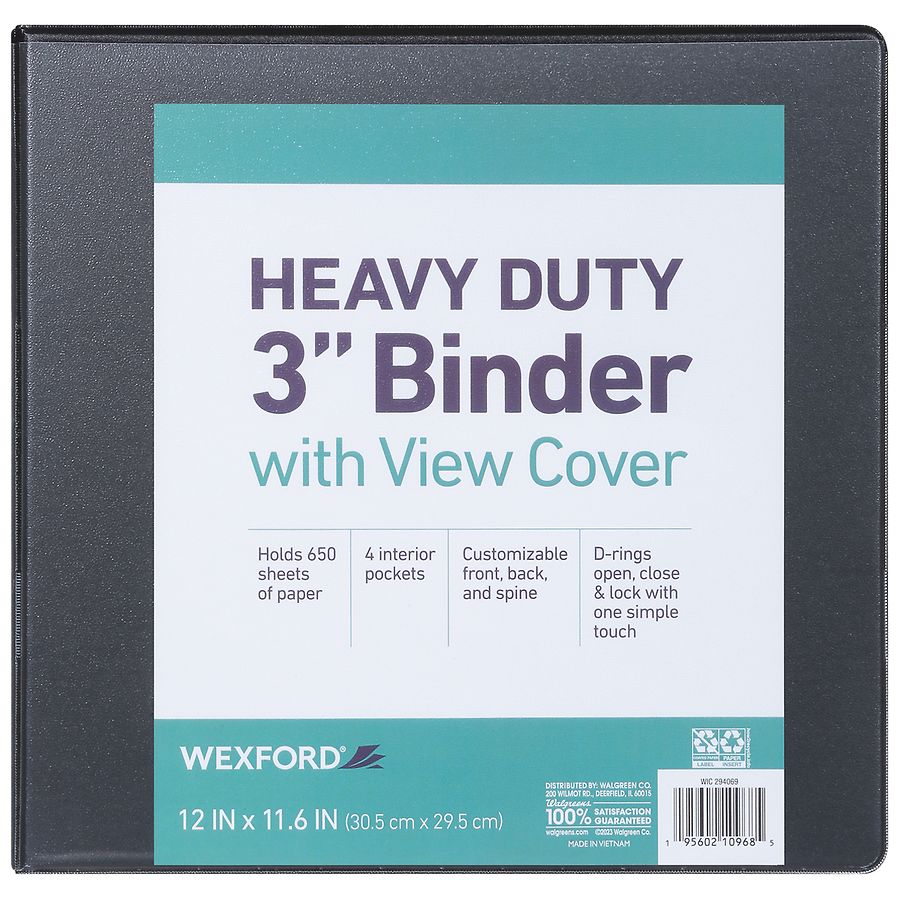 Wexford Heavy Duty Binder with View Cover 3" Assorted | Walgreens