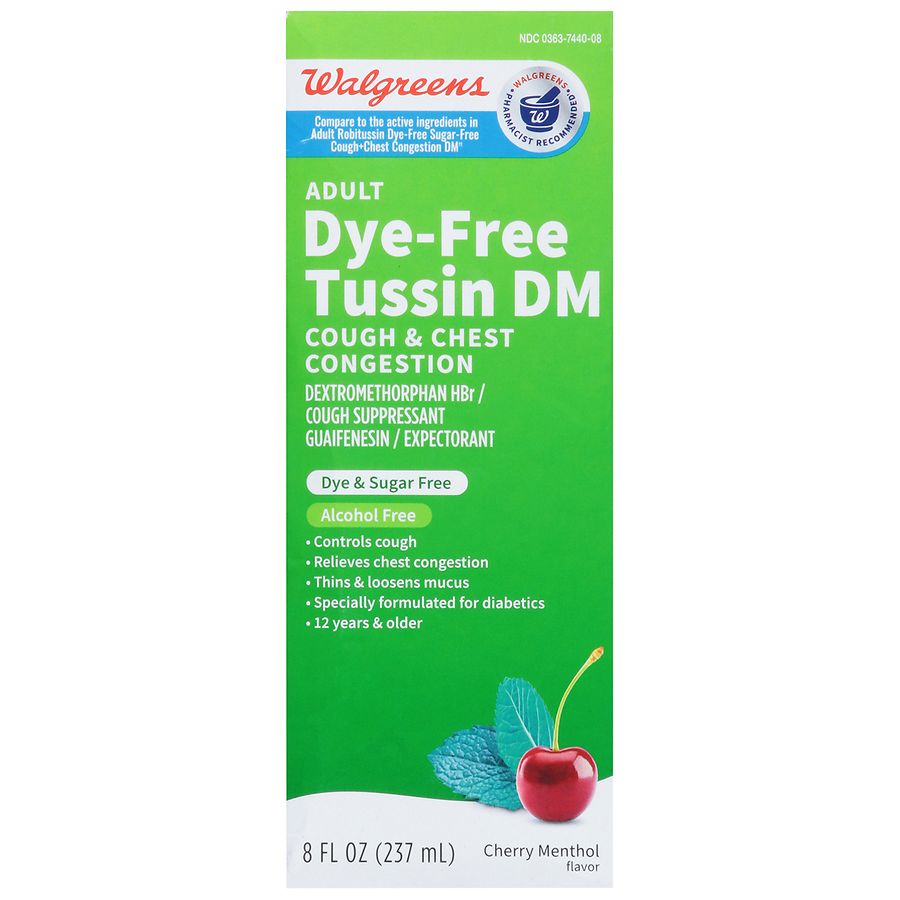 Walgreens Adult Dye-Free Tussin DM Cough & Chest Congestion Liquid ...