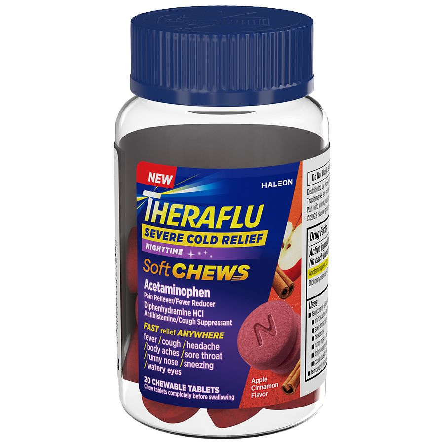 TheraFlu Soft Chews, Nighttime Severe Cold Relief, Adult Formula Apple ...