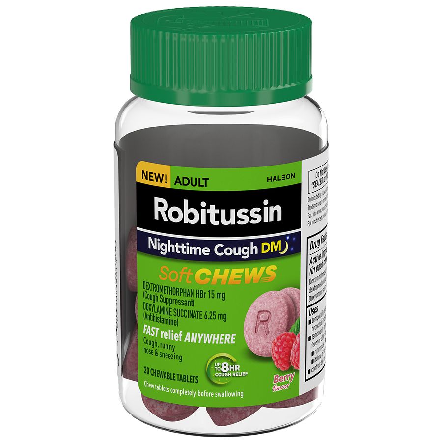 Robitussin Nighttime Cough DM Soft Chews, Adult Formula Berry | Walgreens