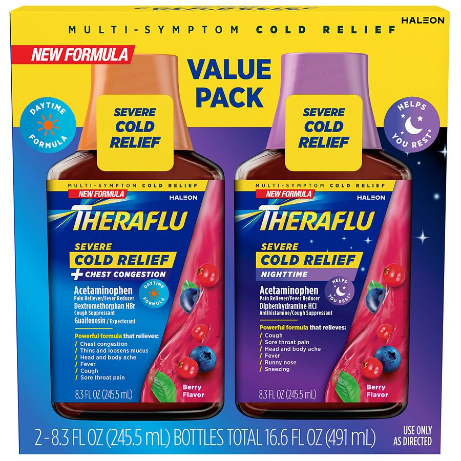 TheraFlu Day and Night Severe Cold and Cough Syrup Berry | Walgreens