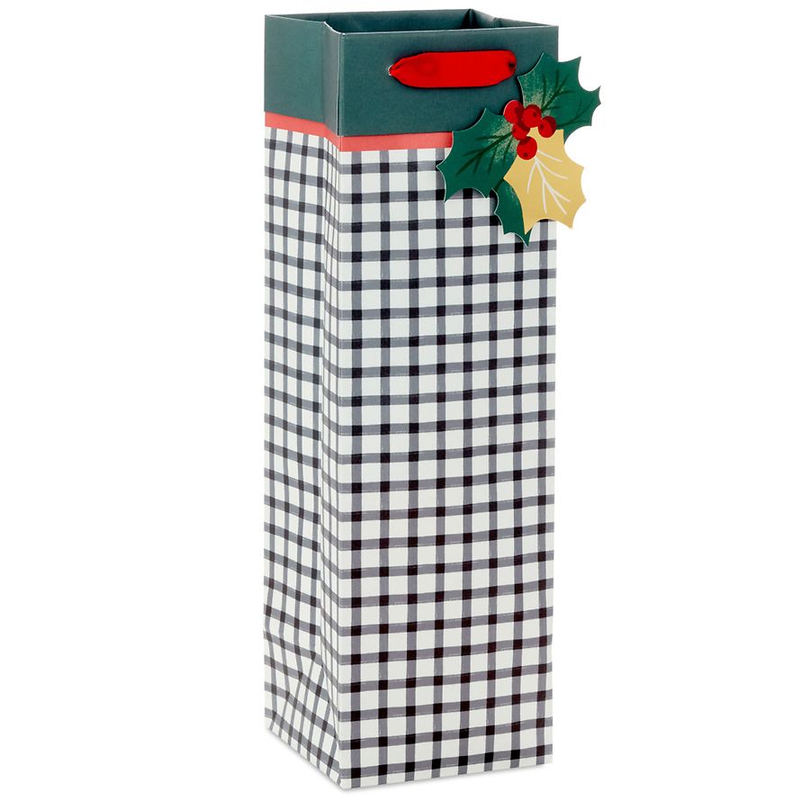 Hallmark Check Holiday Wine Gift Bag Black and White | Walgreens
