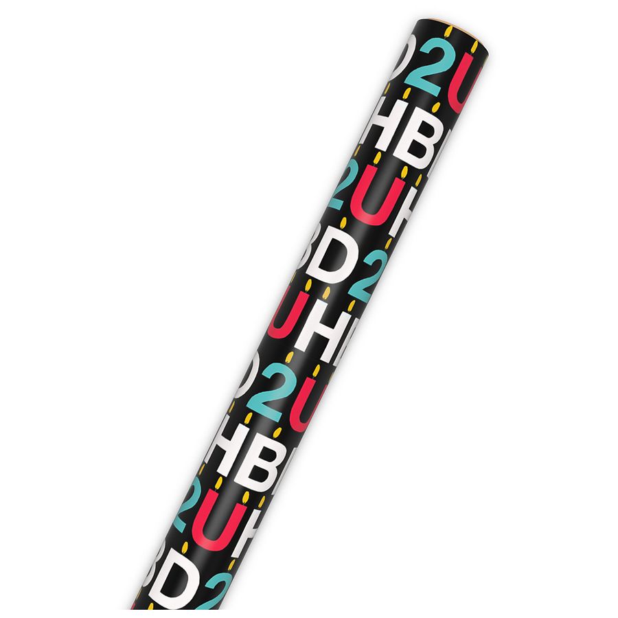 Hallmark Birthday HBD 2 U Wrapping Paper, Cutlines on Reverse Red White ...