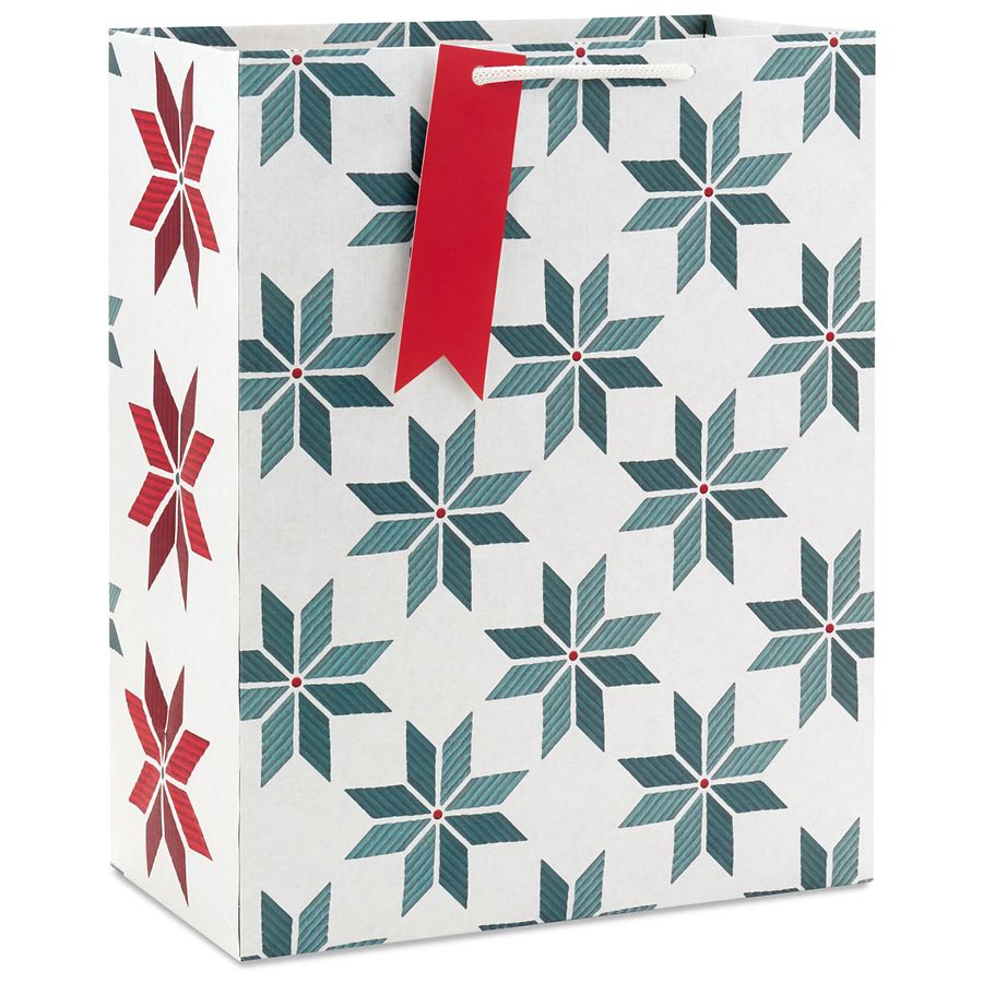 Hallmark Quilted Green Stars on White Holiday Gift Bag Large | Walgreens