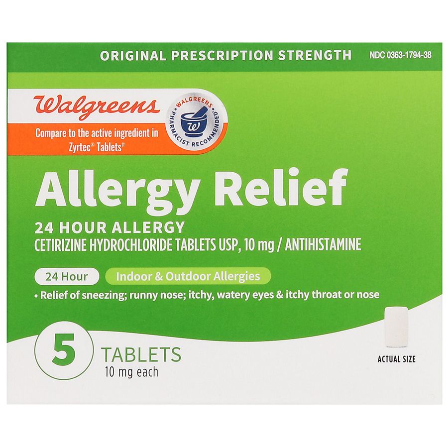 Walgreens Allergy Relief, Cetirizine Hydrochloride Tablets USP, 10mg ...