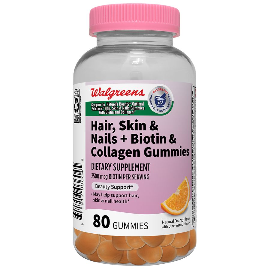 Walgreens Hair, Skin & Nail Plus Collagen Gummies Natural Orange ...
