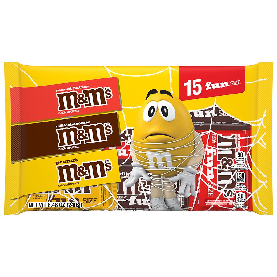 M&M's Fun Size Halloween Candy Variety Milk Chocolate, Peanut, & Peanut ...