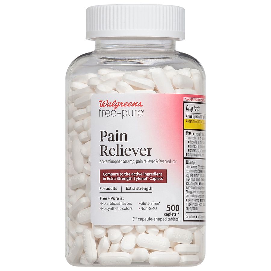 Walgreens Free & Pure Pain Reliever Acetaminophen 500 mg Caplets ...