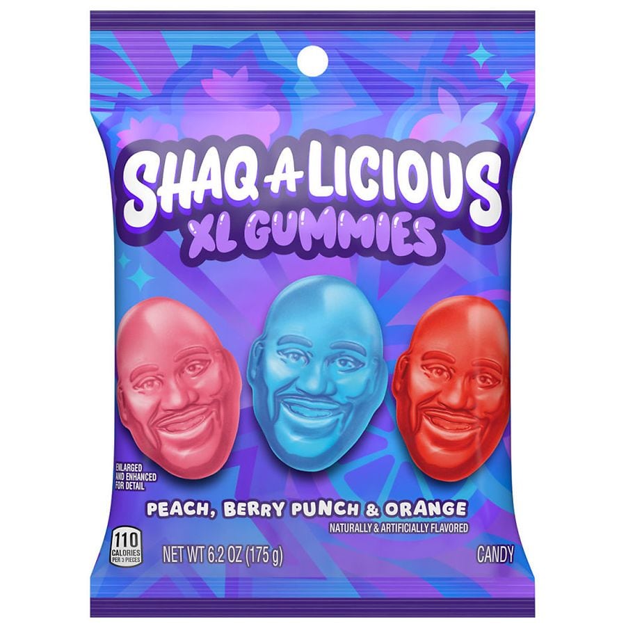 SHAQ-A-LICIOUS XL Gummies, Chewy Candy, Bag Peach, Berry Punch & Orange ...