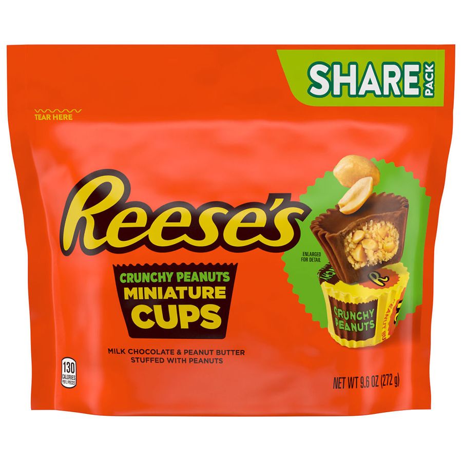 REESE'S Crunchy Peanuts Miniature Cups, Candy, Share Pack Milk ...
