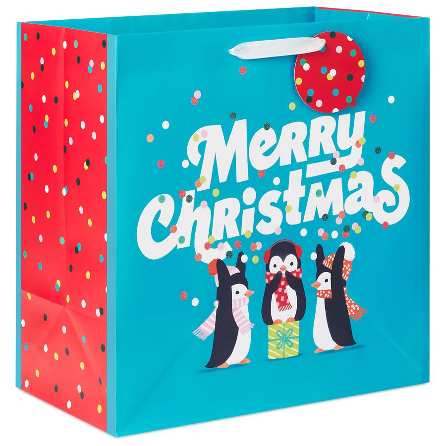 Hallmark Gift Bag (Merry Christmas Penguins on Blue) Extra-Deep | Walgreens