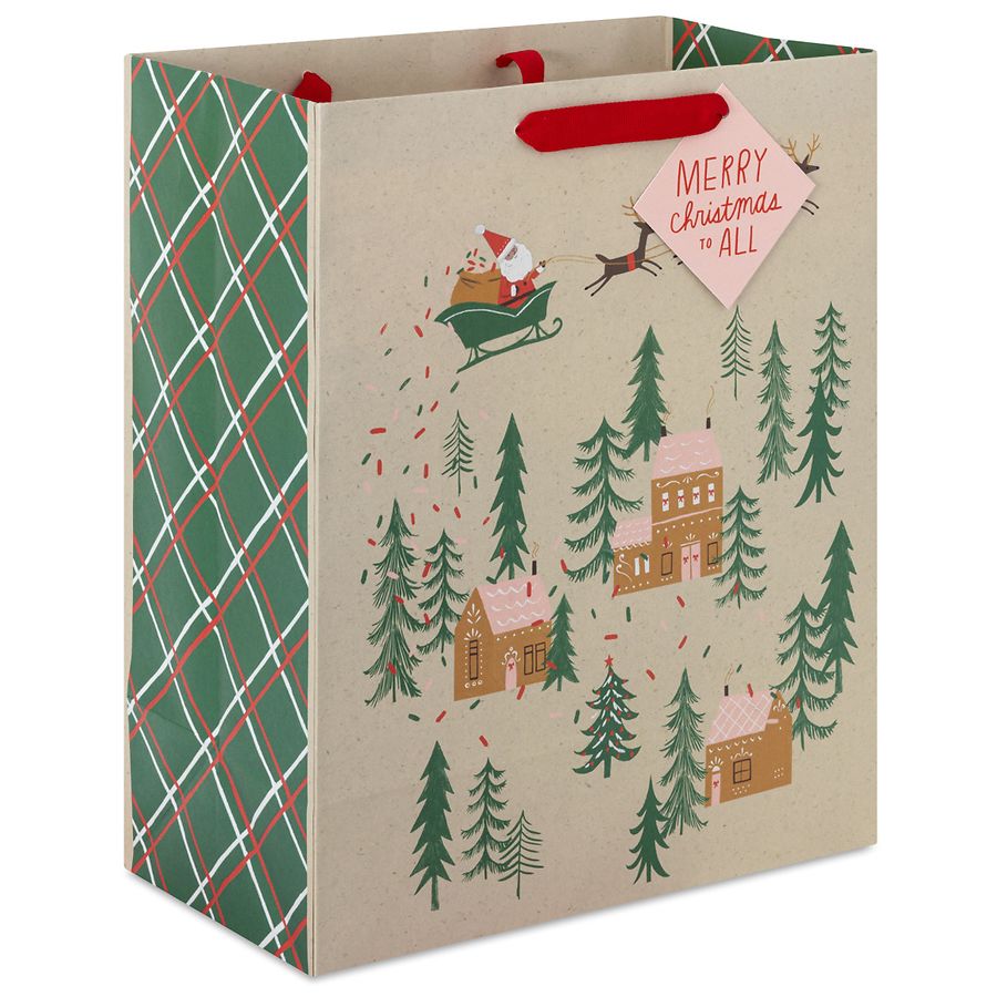 Hallmark Christmas Gift Bag (Santa's Sleigh Over Gingerbread Houses ...