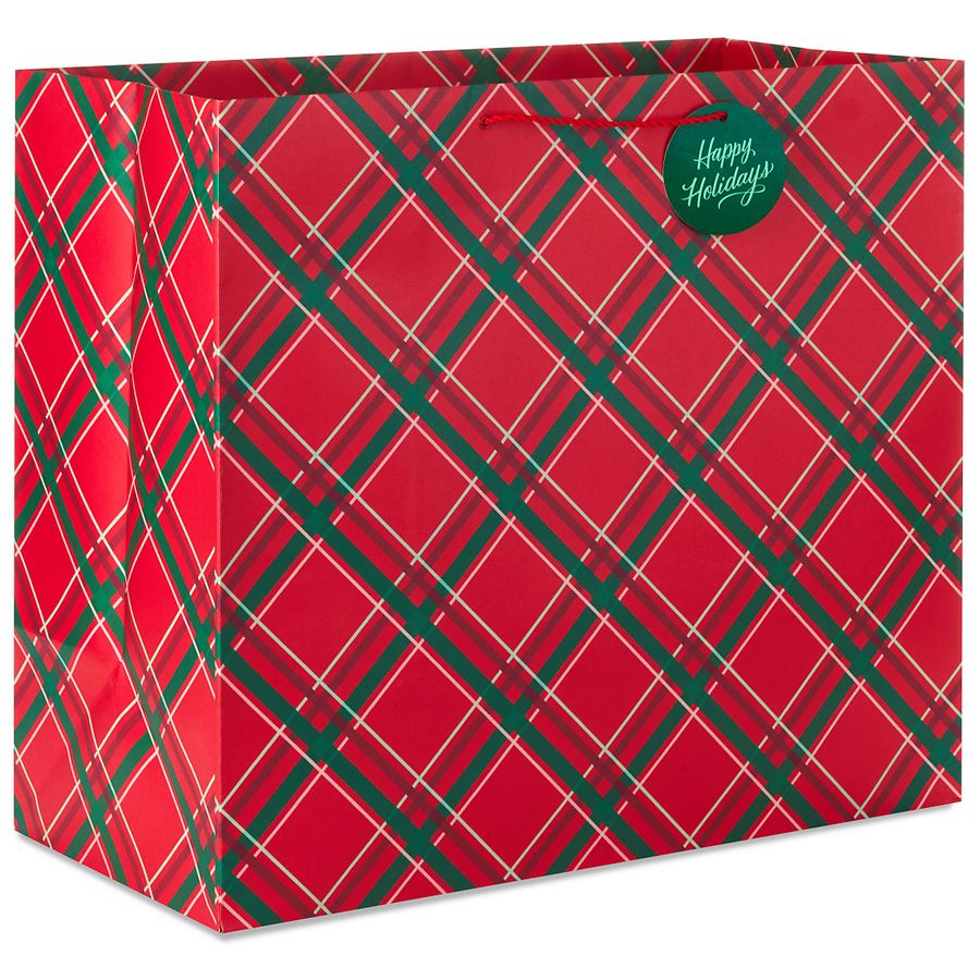Hallmark Christmas Heavy-Duty Gift Bag (Red and Green Plaid) Jumbo ...