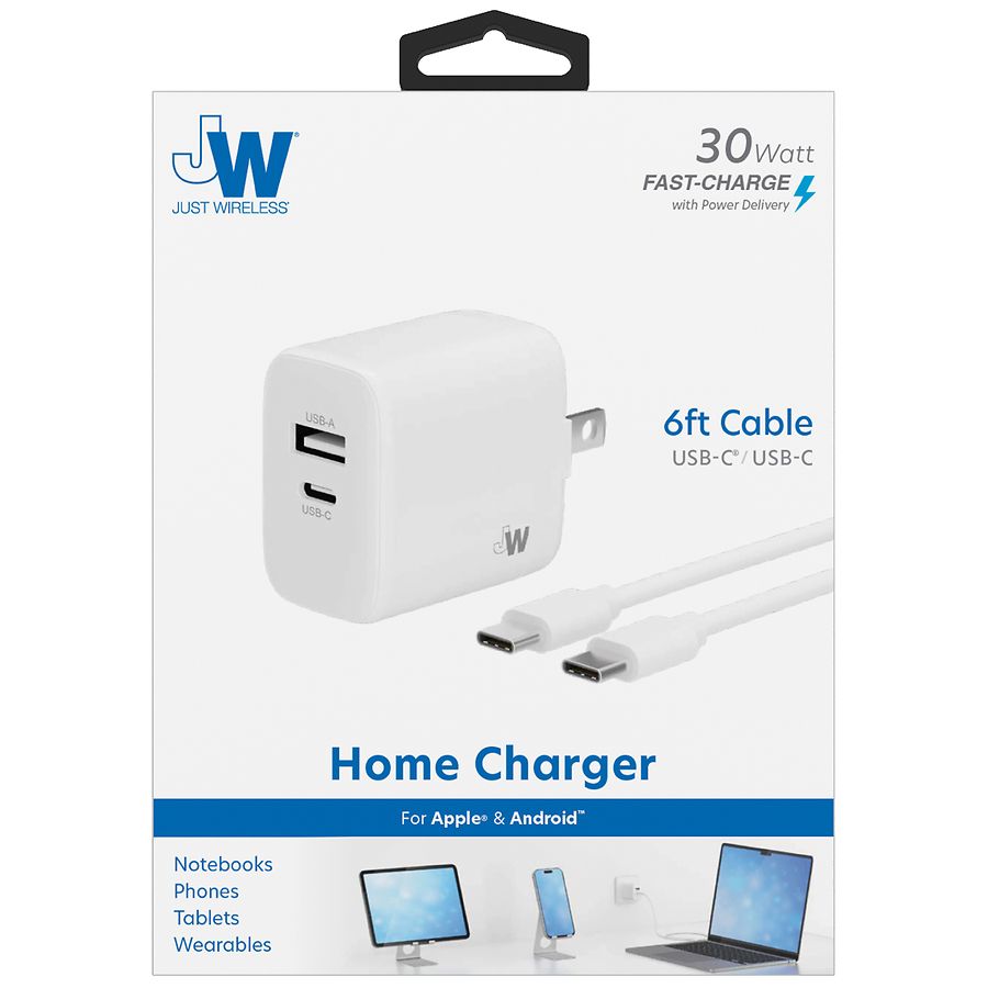 Just Wireless Home Charger Dual USB-A/USB-C 30 Watt 6 ft | Walgreens