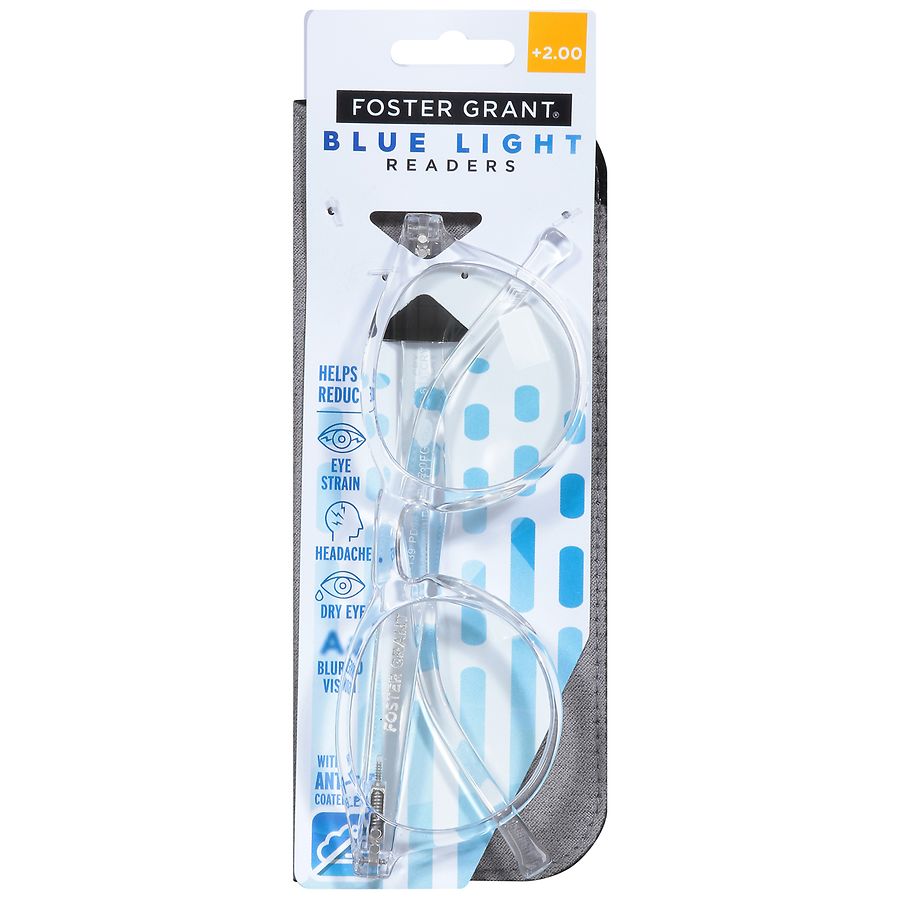 Foster Grant Blue Light Readers Crystal Clear, Crystal Clear | Walgreens