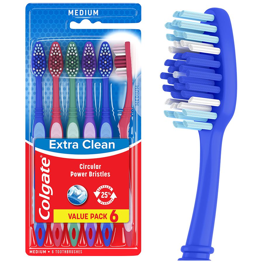 Colgate Extra Clean Adult Manual Toothbrush, Full Head, Medium ...