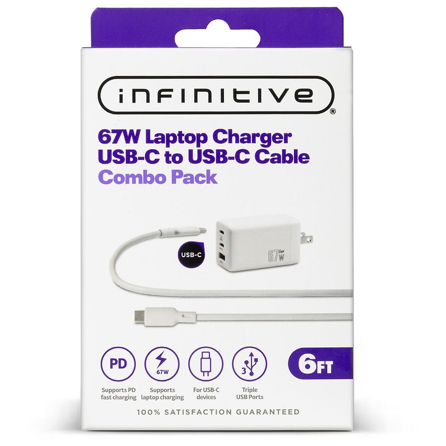 Infinitive Laptop Charger 67 Watt 3 Port + 240 Watt C to C Cable White ...