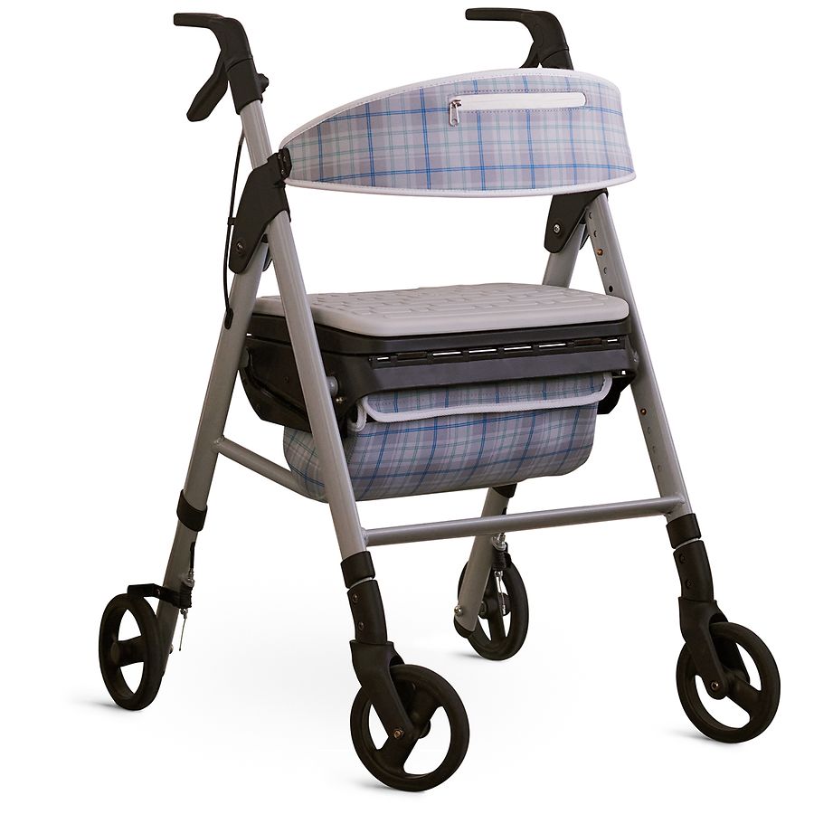 Medline Momentum Rollator Foldable Stand Up Walker with Wheels & Seat ...