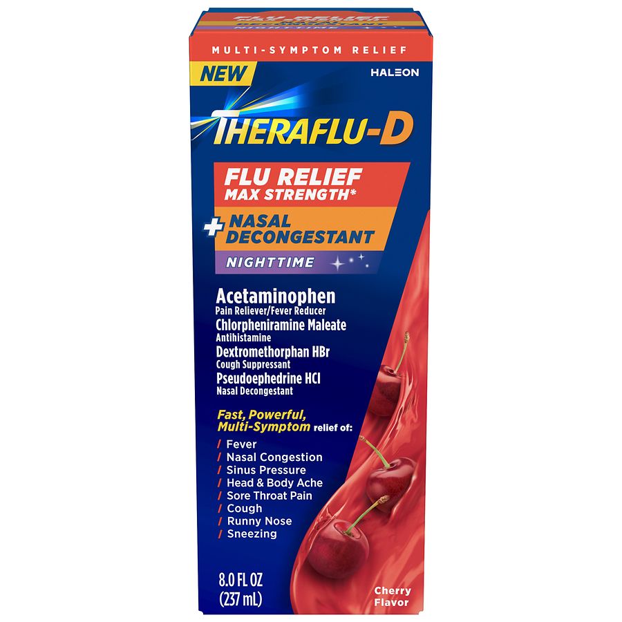TheraFlu-D Flu Relief Max Strength Night Time Syrup Cherry | Walgreens