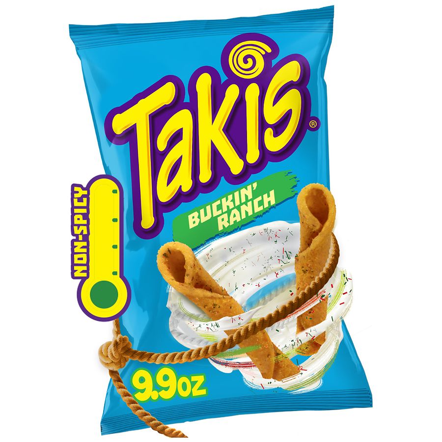 Takis Sharing Size Bag, Non-Spicy Zesty Rolled Tortilla Chips Buckin ...