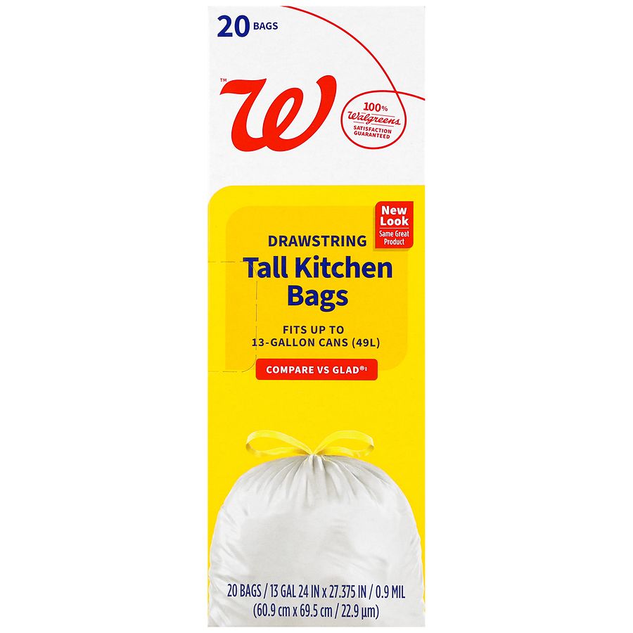 Walgreens Drawstring Tall Kitchen Bags White, White | Walgreens