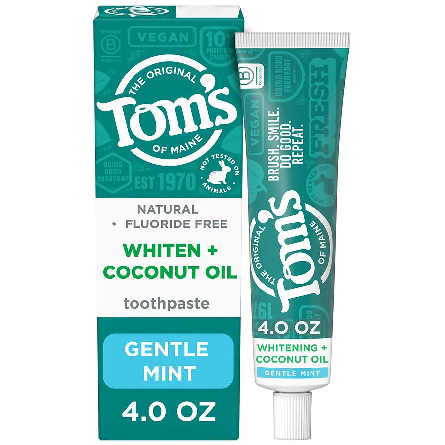 Toms Of Maine Whiten Plus Coconut Oil Fluoride Free Toothpaste Gentle Mint Tube Multicolored
