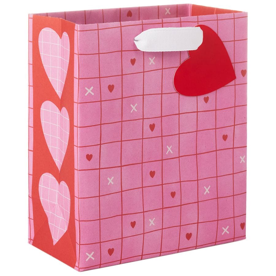 Hallmark Valentine's Day Gift Bag (Pink Grid With Hearts) | Walgreens