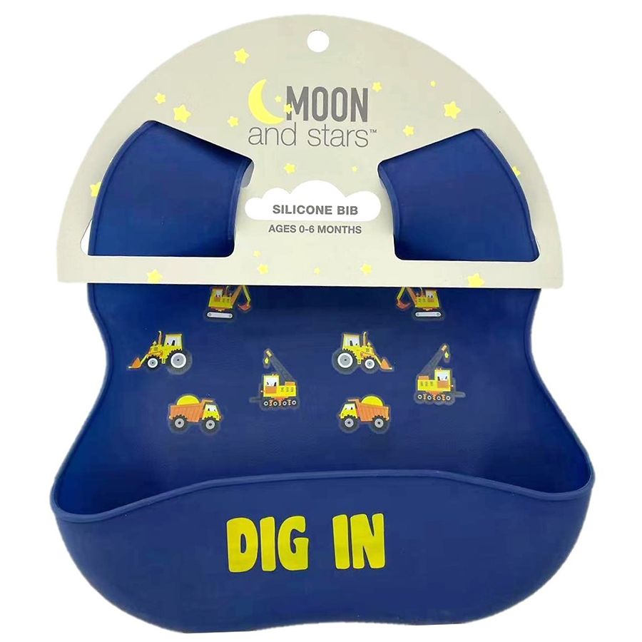 Moon & Stars Construction Worker Silicone Baby Bib, Blue | Walgreens
