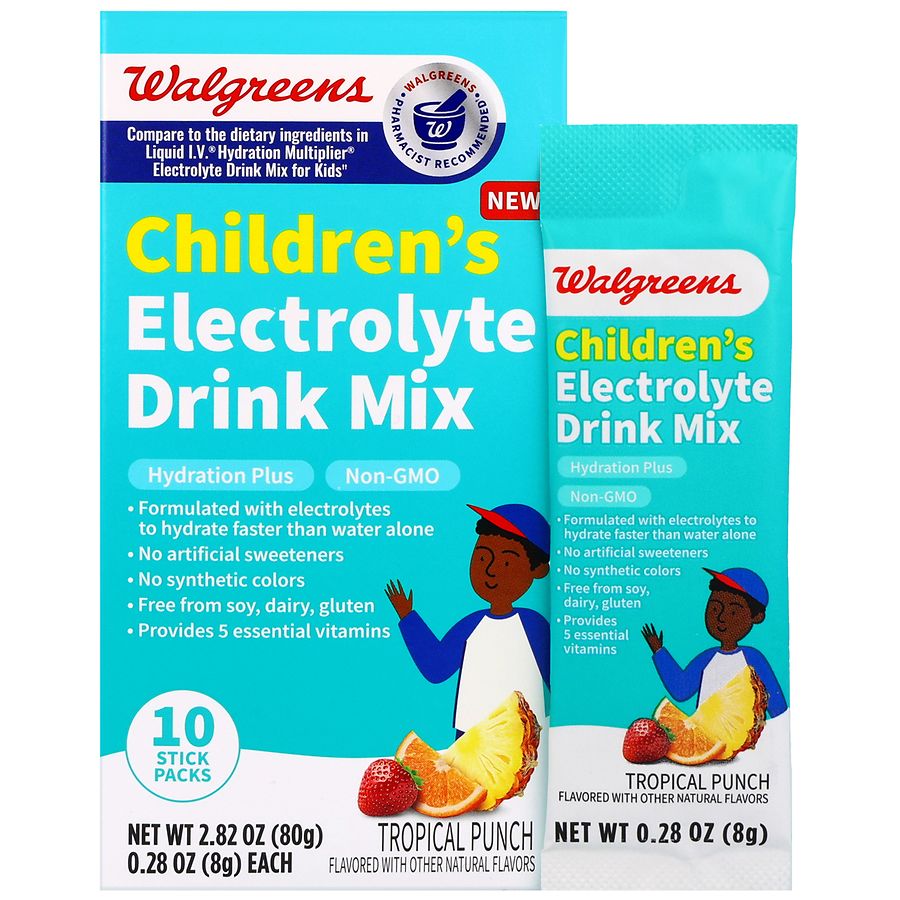 Walgreens Children's Electrolyte Drink Mix Stick Packs Tropical Punch ...